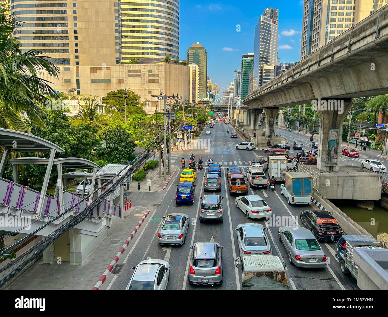 Bangkok, Thailand, Wide Angle View, High Angle, Traffic Jam on Street ...