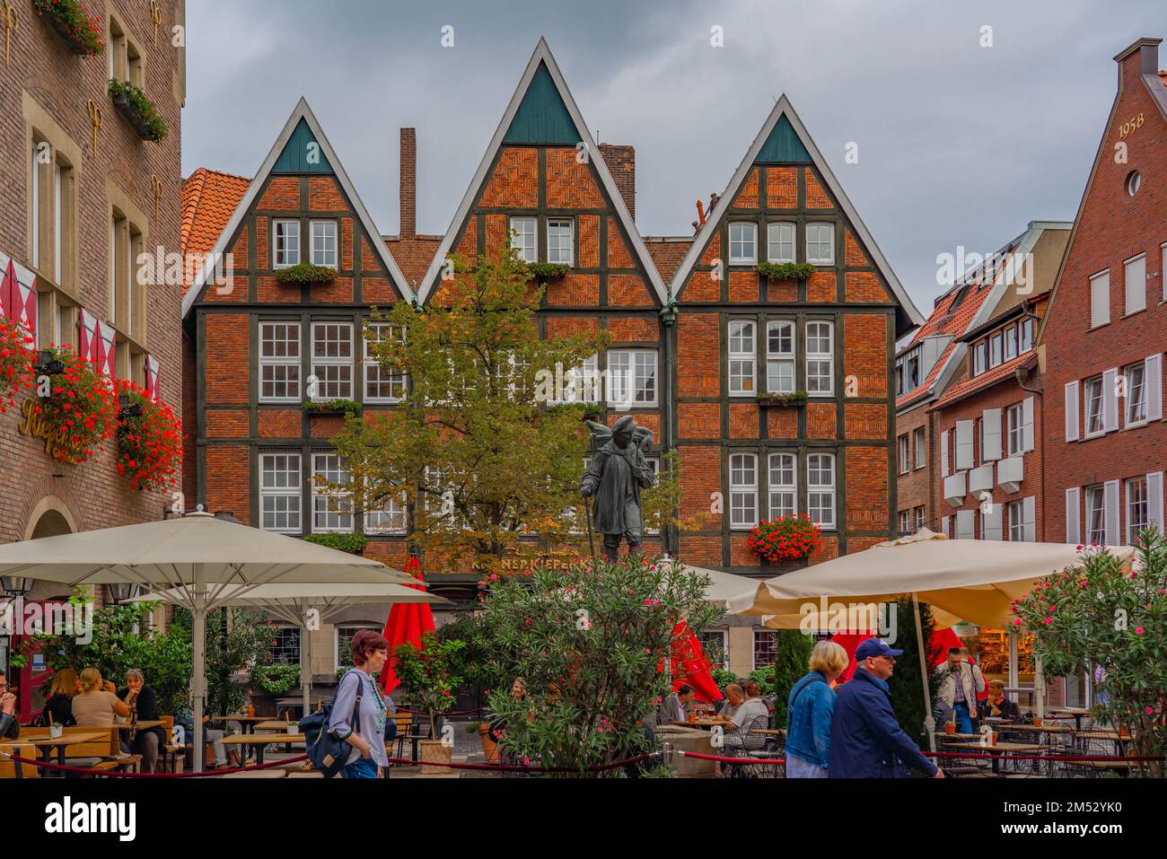 Muenster, Germany - September 13.2022: The old town and pedestrian zone ...