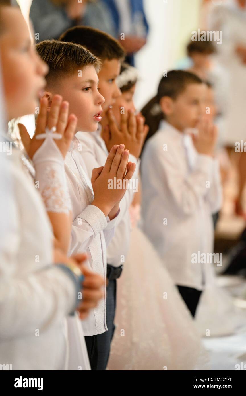 Ivano-Frankivsk, Ukraine May 21, 2022: children's first communion ...