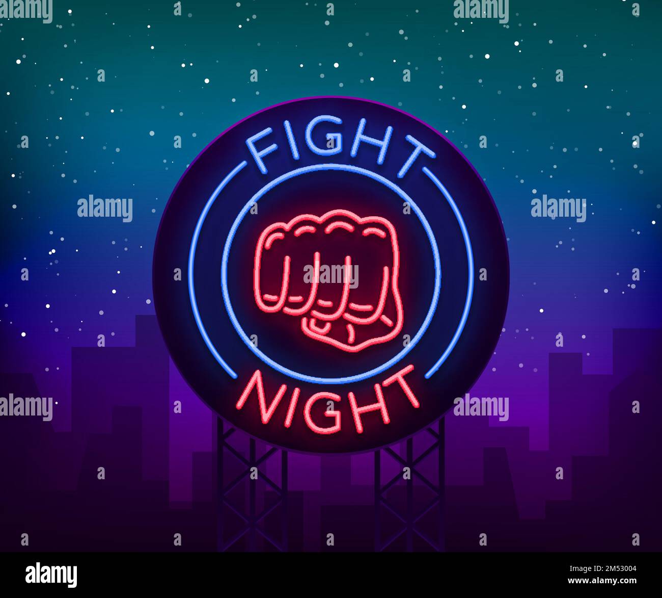 Fight neon sign, light night billboard, isolated vector illustration ...