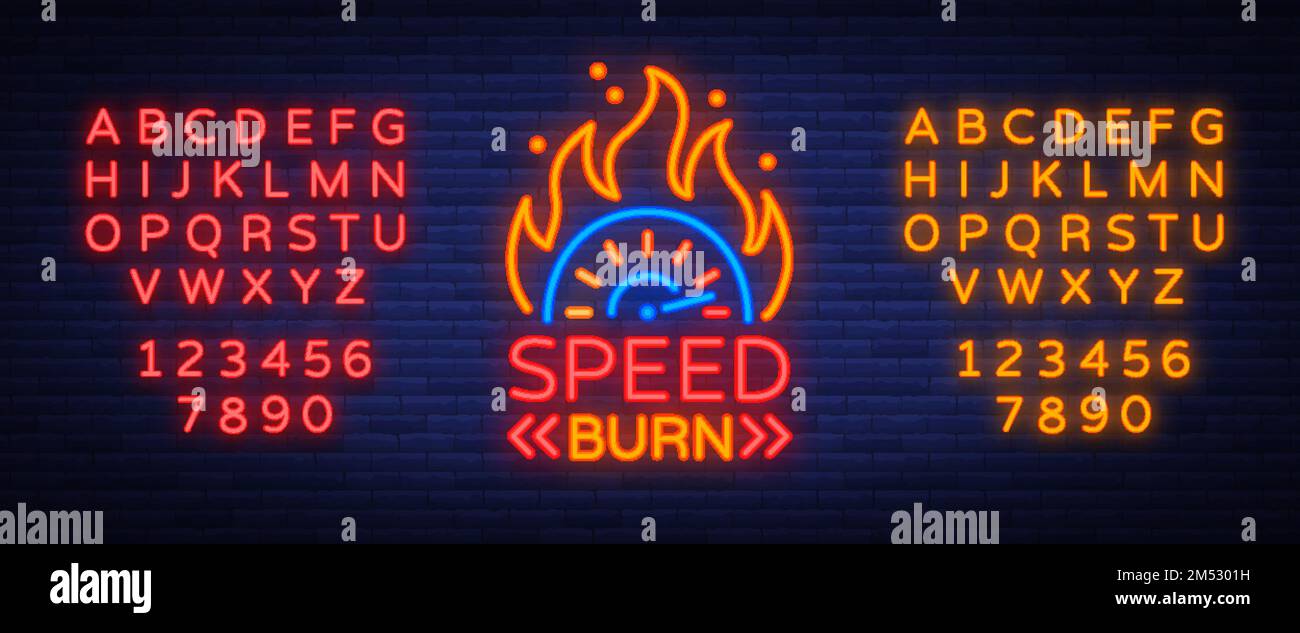 Speed Burn Logo Emblem Template Vector Logo In Neon Style A Glowing