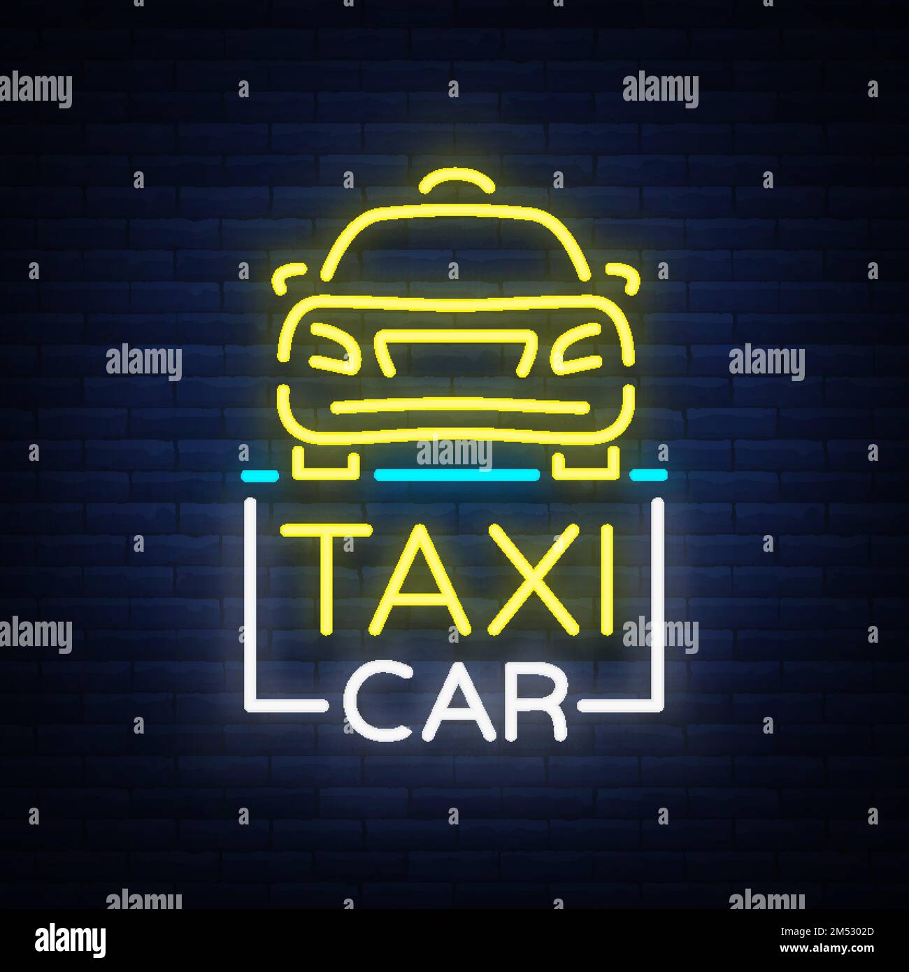 Taxi car design neon glowing logos concept template. Luminous signboard ...