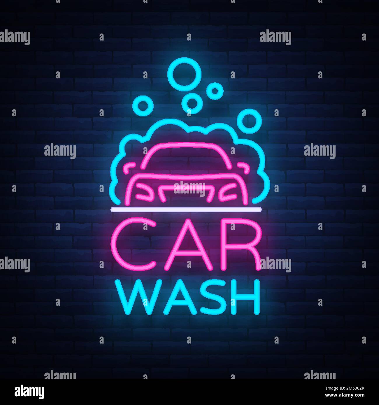 Car wash logo vector design in neon style vector illustration isolated ...