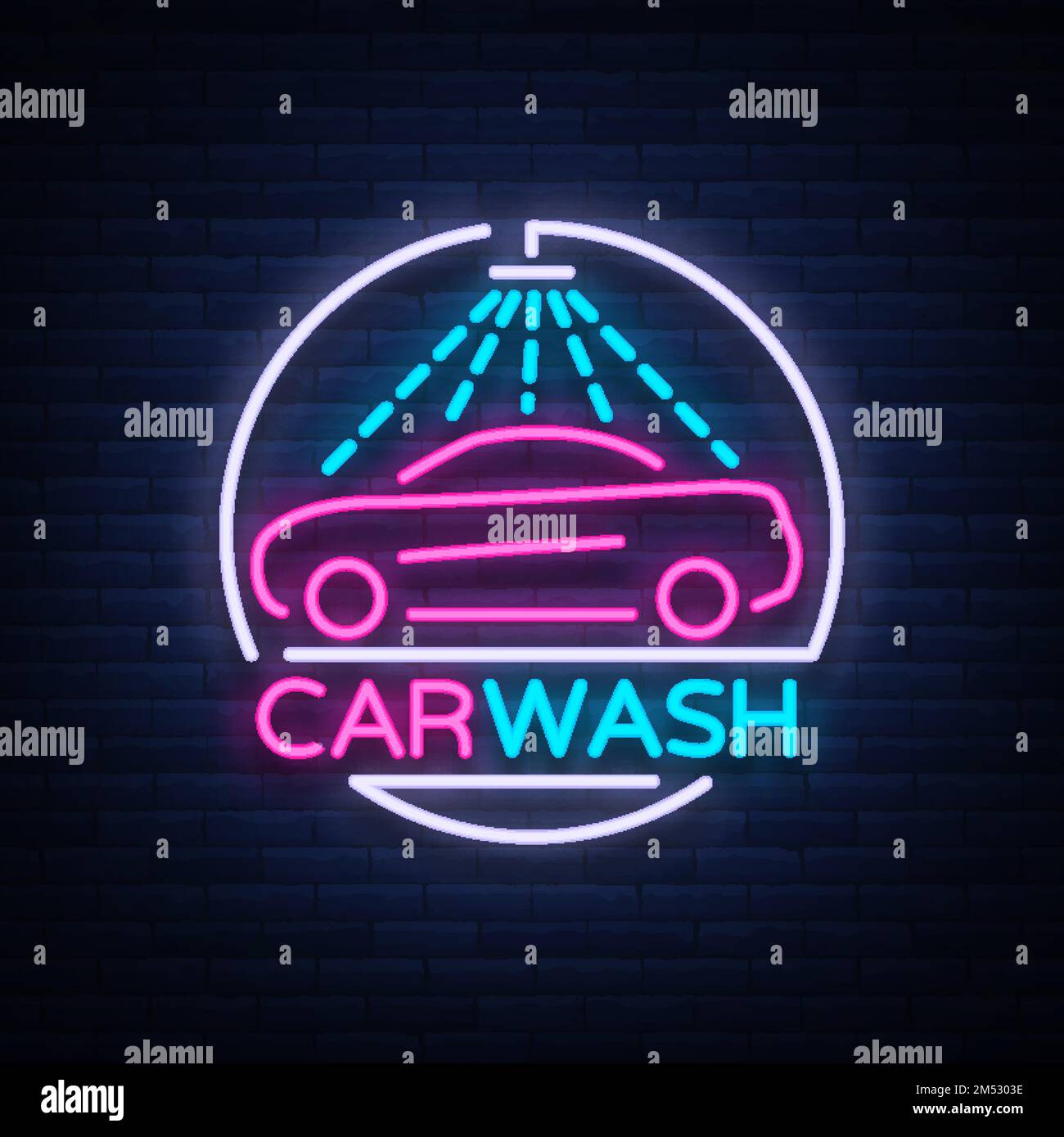 Car wash logo design emblem in neon style vector illustration. Template ...