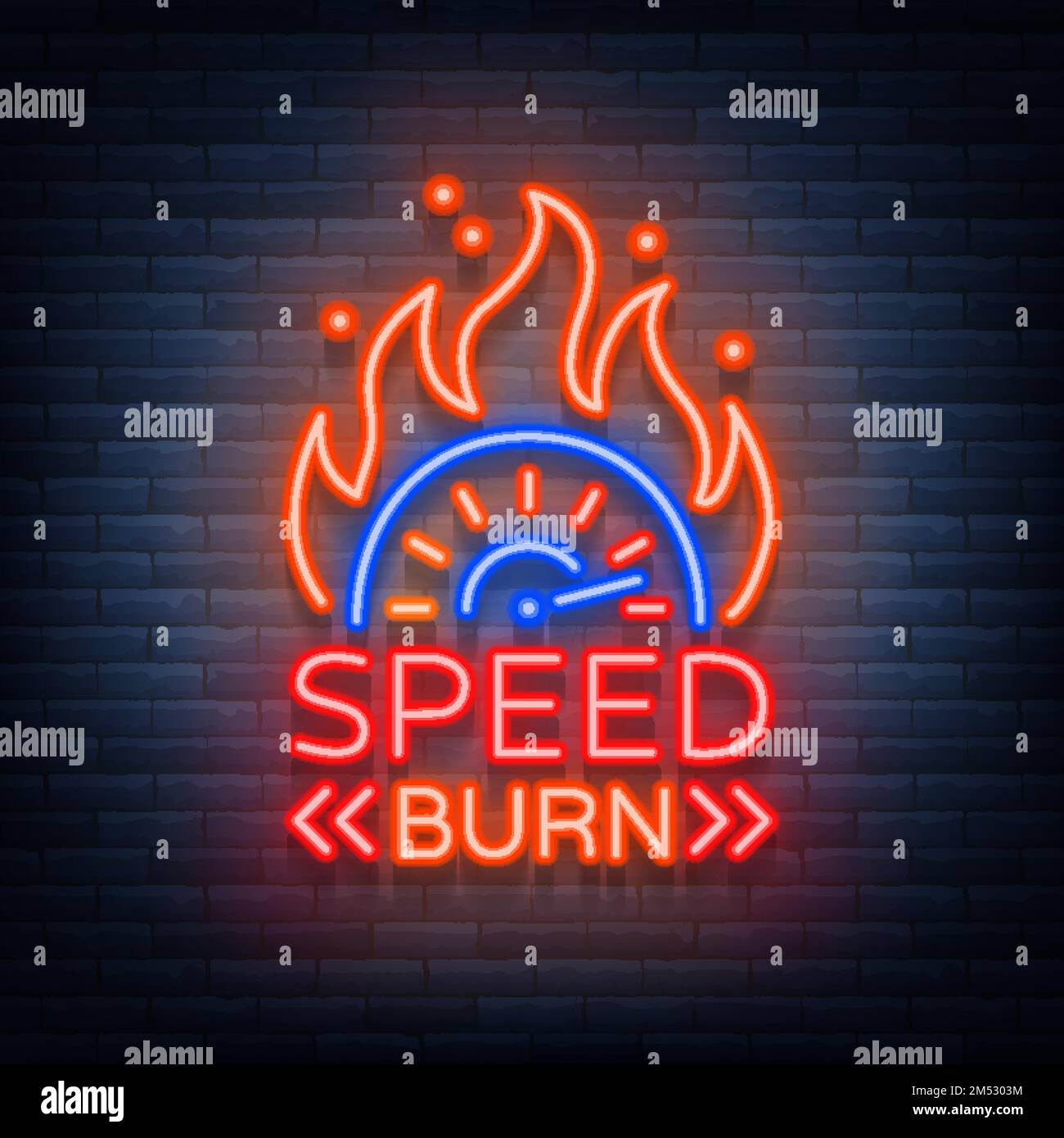 Speed Burn Logo Emblem Template Vector Logo In Neon Style A Glowing