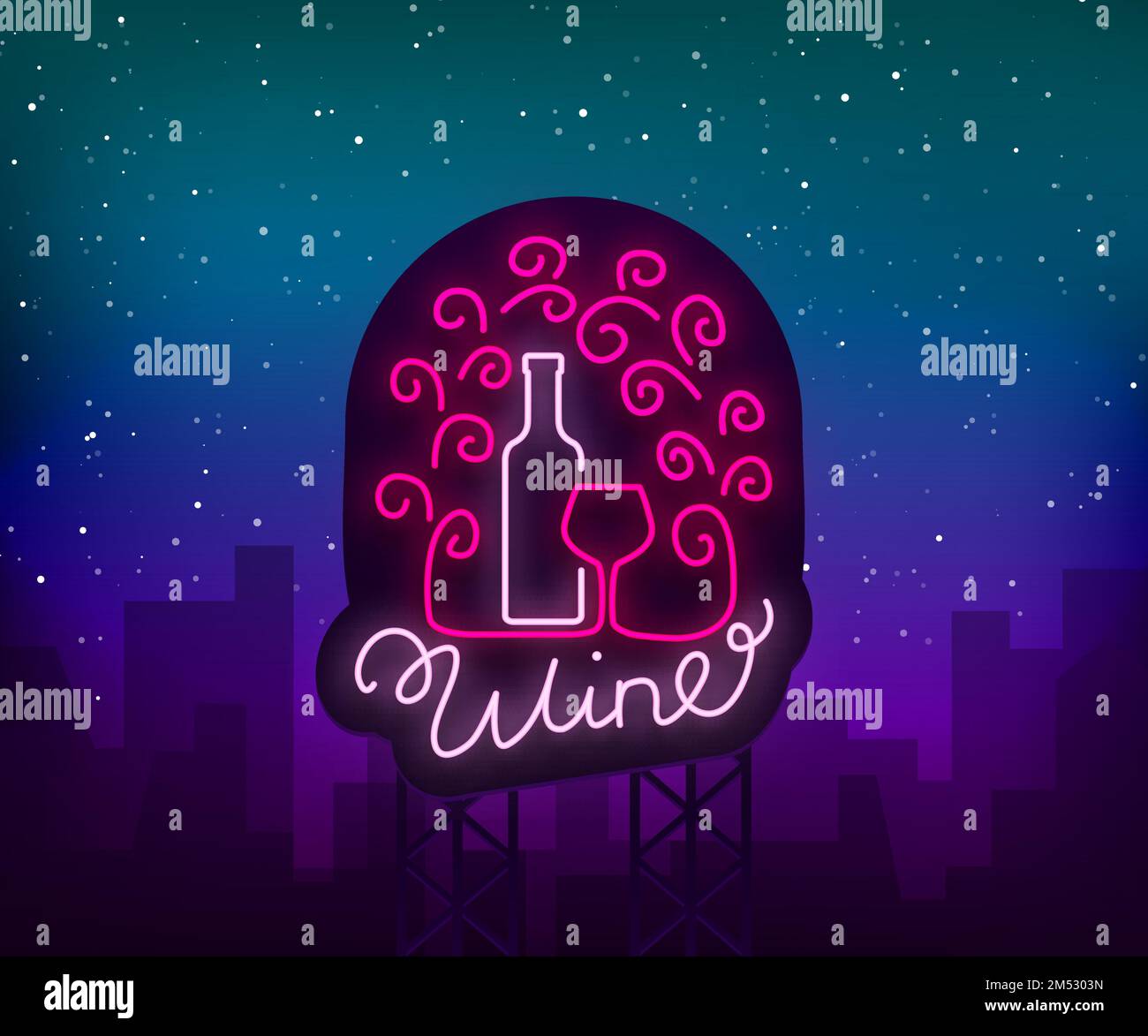 Template logo wine bar in a trendy neon style. Logo, badge glowing ...