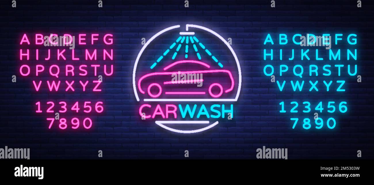 Car wash logo design emblem in neon style vector illustration. Template ...