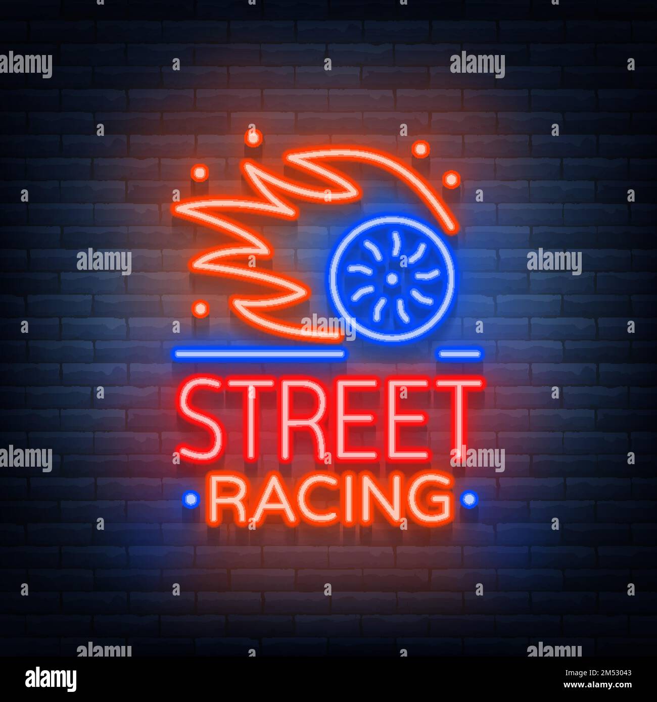 Street racing logo emblem template vector logo in neon style. A glowing ...