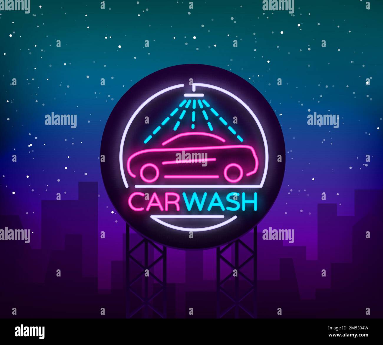 Car wash logo design emblem in neon style illustration. Template ...