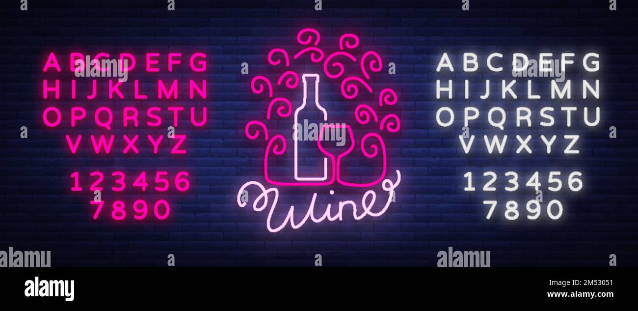 Template logo wine bar in a trendy neon style. Logo, badge glowing ...