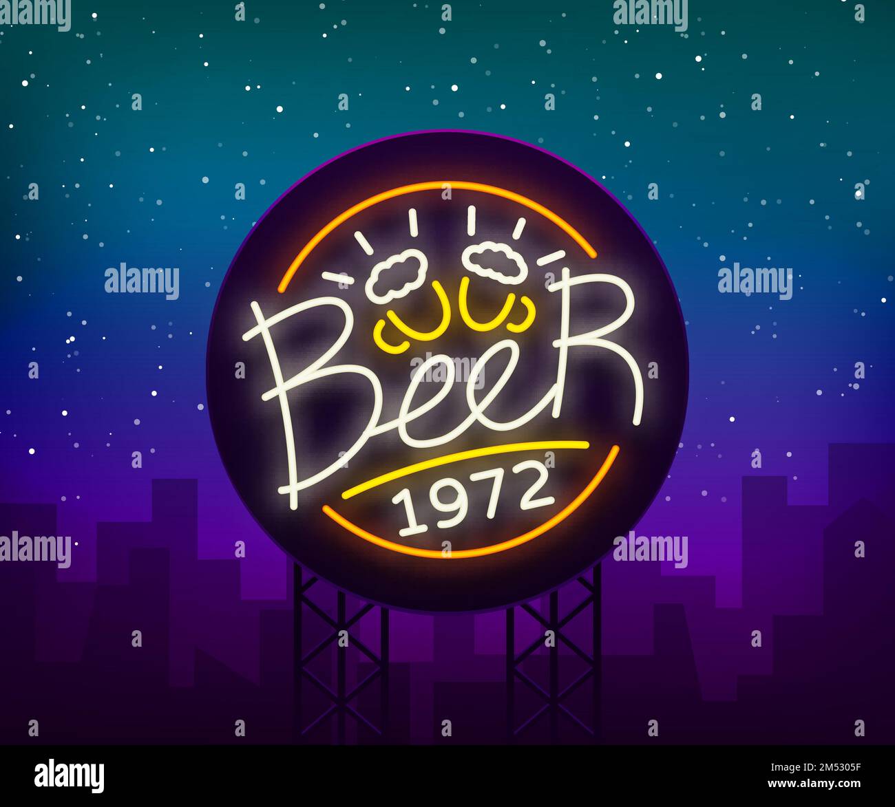 Beer Neon Sign logo, label, emblem vector illustration, design emblem ...