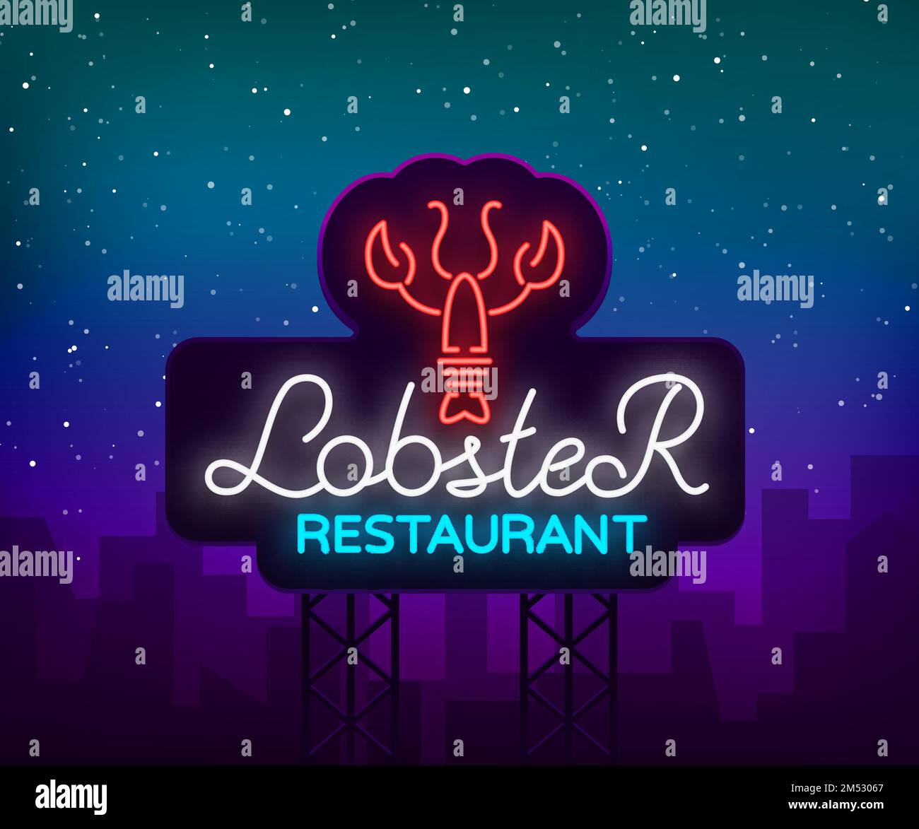 Lobster neon logo icon vector illustration. Emblem, neon signboard for ...