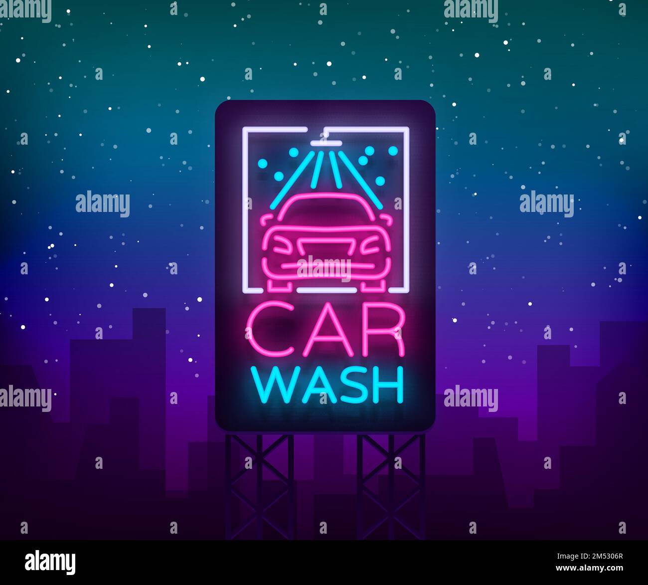 Car wash logo design emblem in neon style vector illustration. Template ...