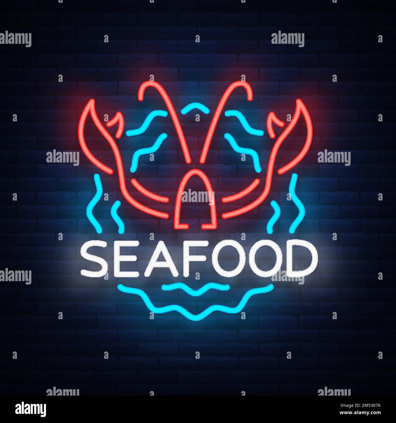 Seafood neon logo icon vector illustration. Lobster emblem, neon ...