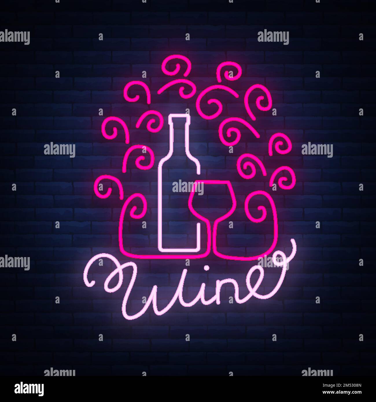 Template logo wine bar in a trendy neon style. Logo, badge glowing ...