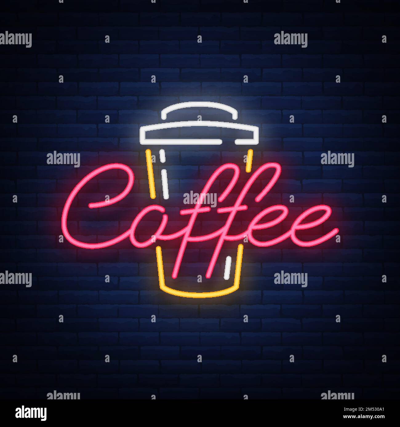 Coffee neon sign logo vector illustration, emblem in neon style, bright ...