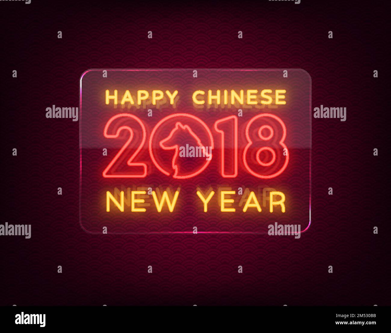 Happy Chinese New Year 2018. Sign in neon style, night post ...