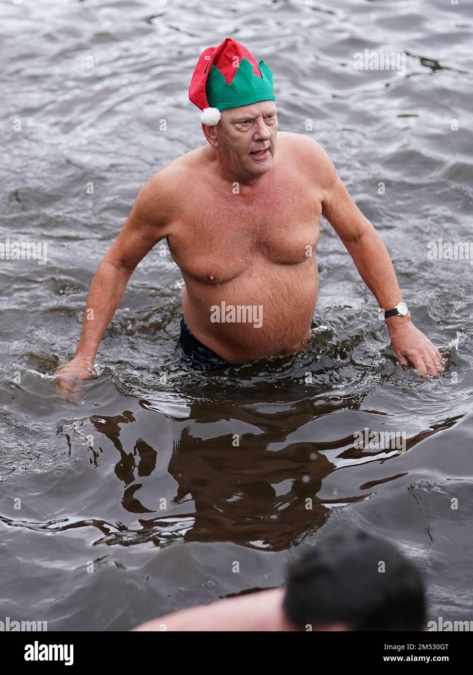 Swimmers take part in the Blackroot Pool Xmas day swim at Sutton Park ...