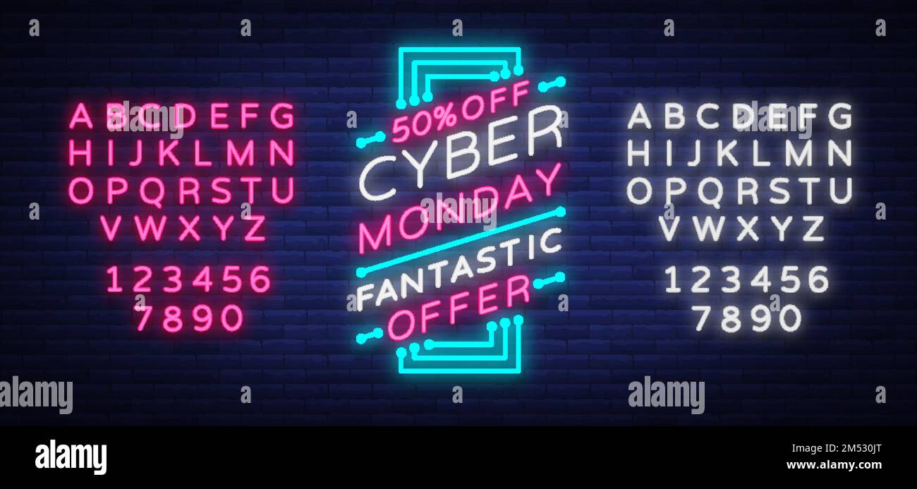 Cyber Monday concept banner in fashionable neon style, luminous ...