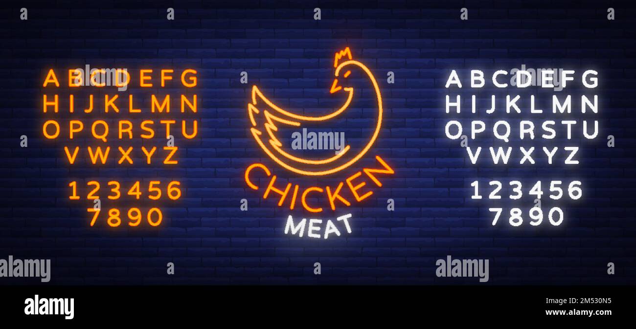 Logo Chicken meat, emblem, sign in neon style isolated, vector ...