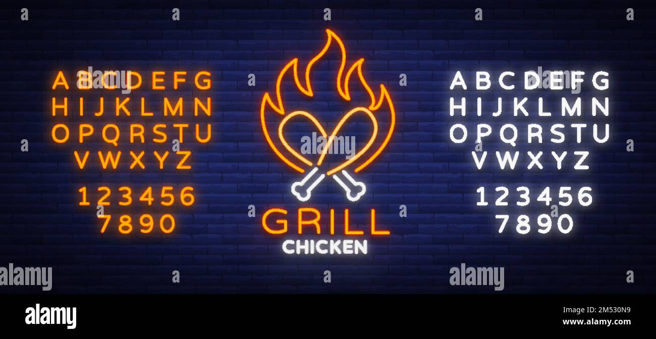 Logo Chicken Barbecue is a neon-style logo for a food store and a ...