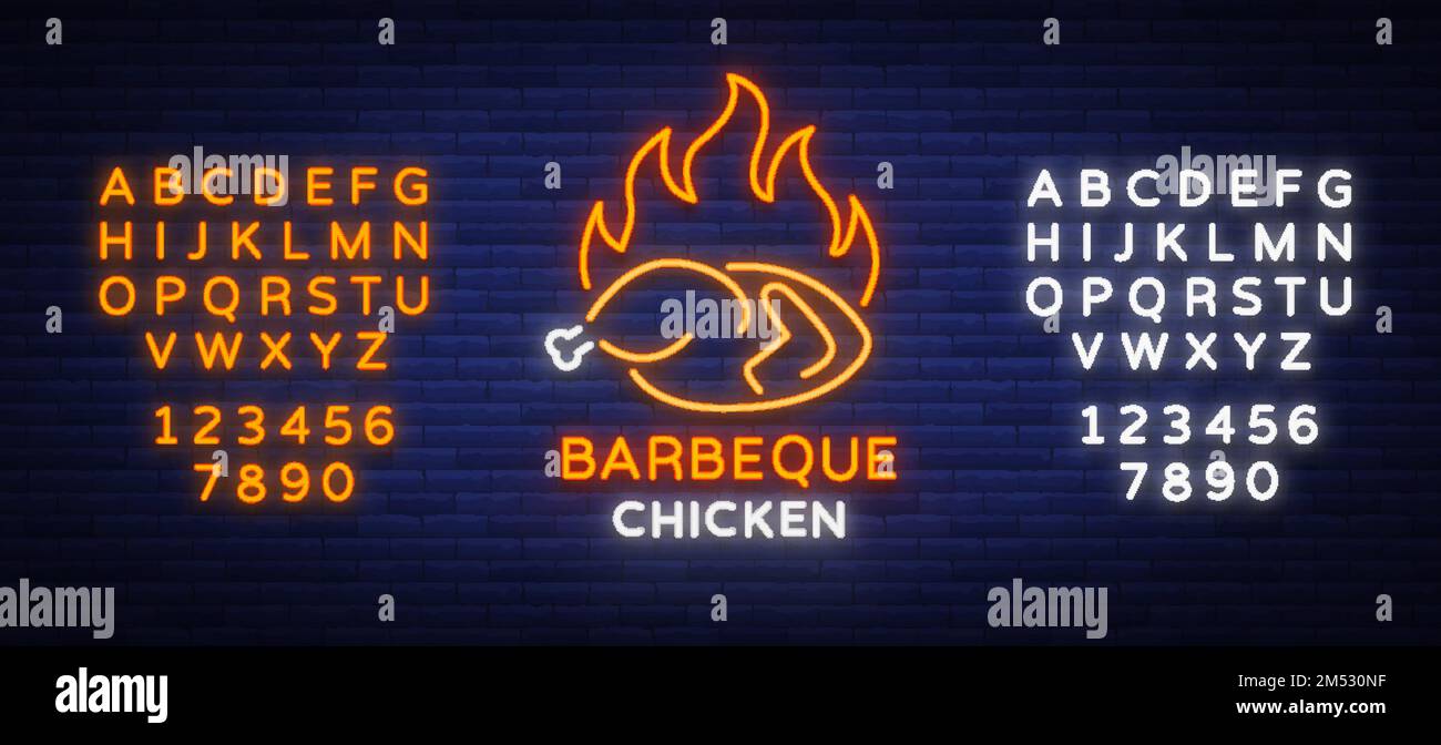 Logo Chicken Barbecue is a neon-style logo for a food store and a ...