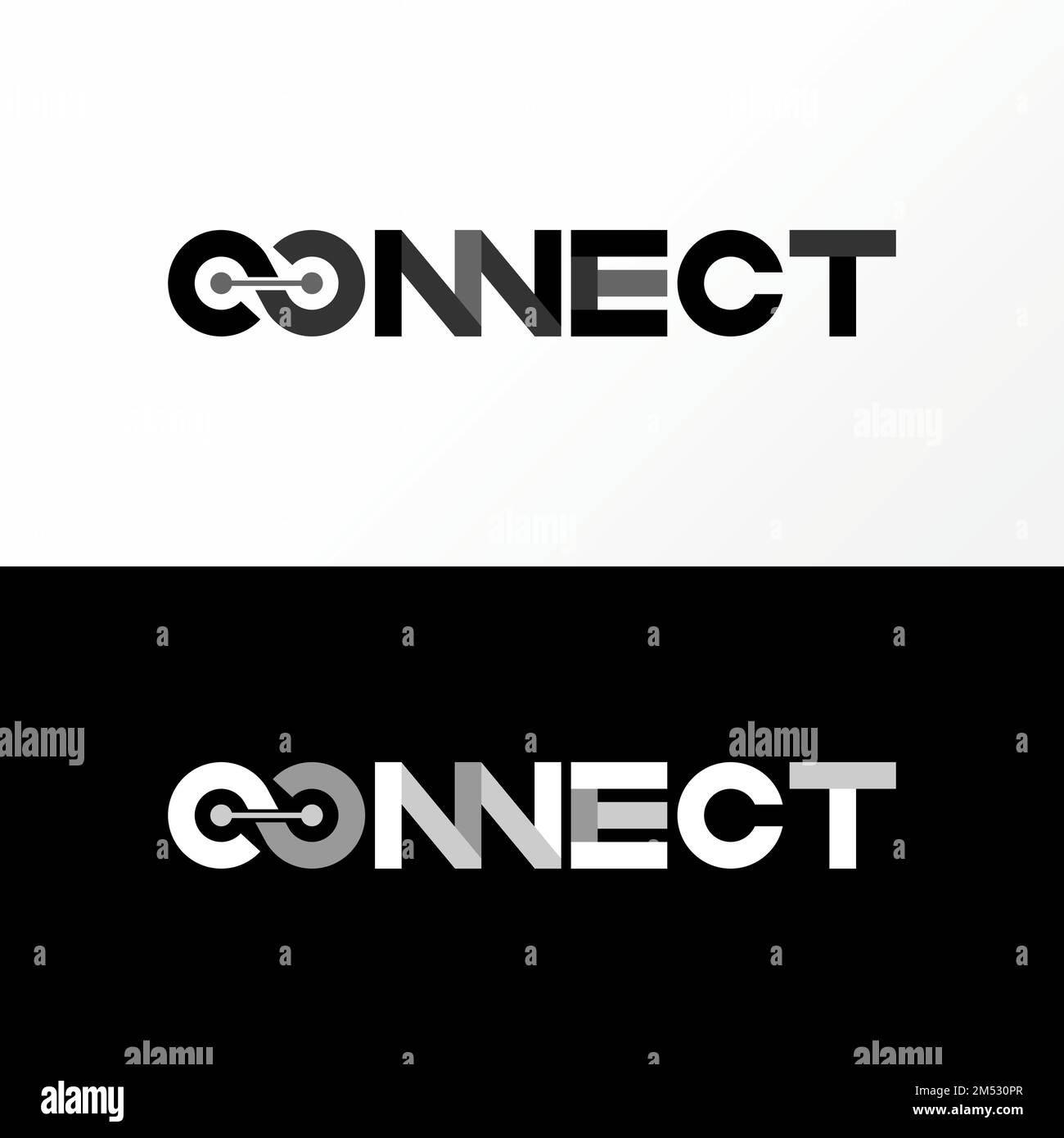 unique Letter or word CONNECT sans serif font in merging or connected graphic logo design ...
