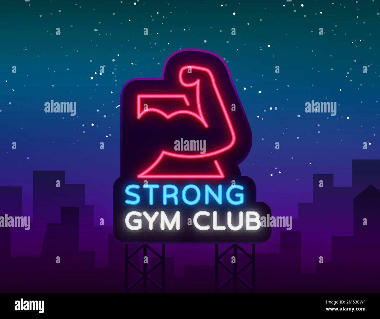Logotype gym sign in neon style isolated vector illustration. A glowing ...