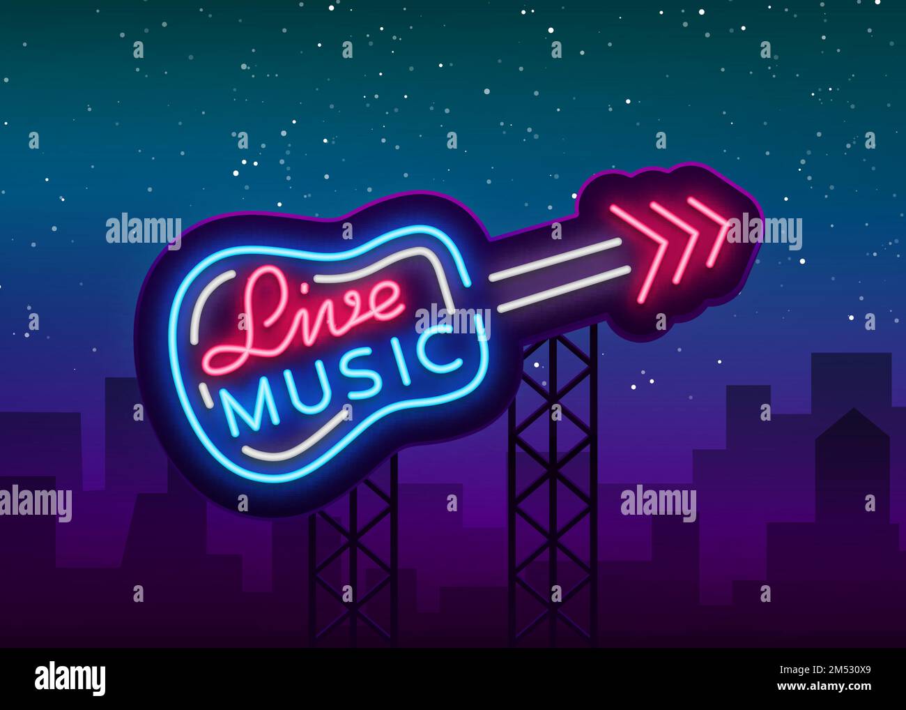 Live music neon sign vector, poster, emblem for live music festival ...