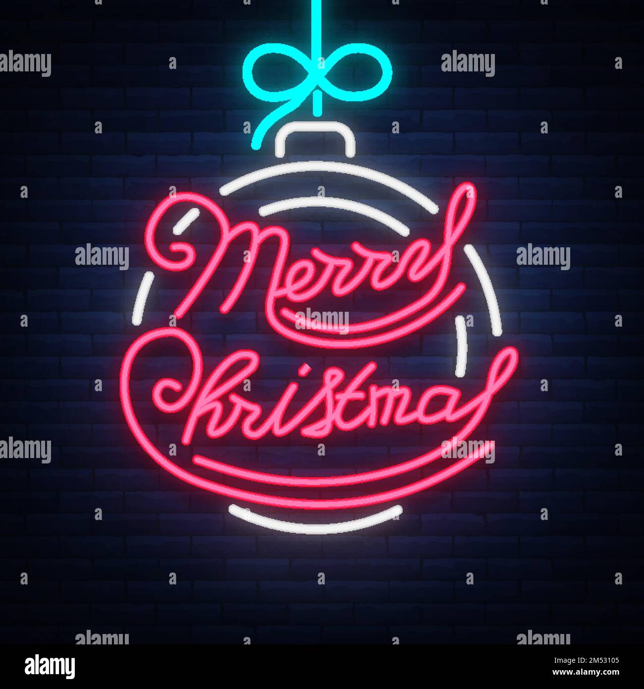 Merry Christmas text, template design letter template, cover in a neon ...