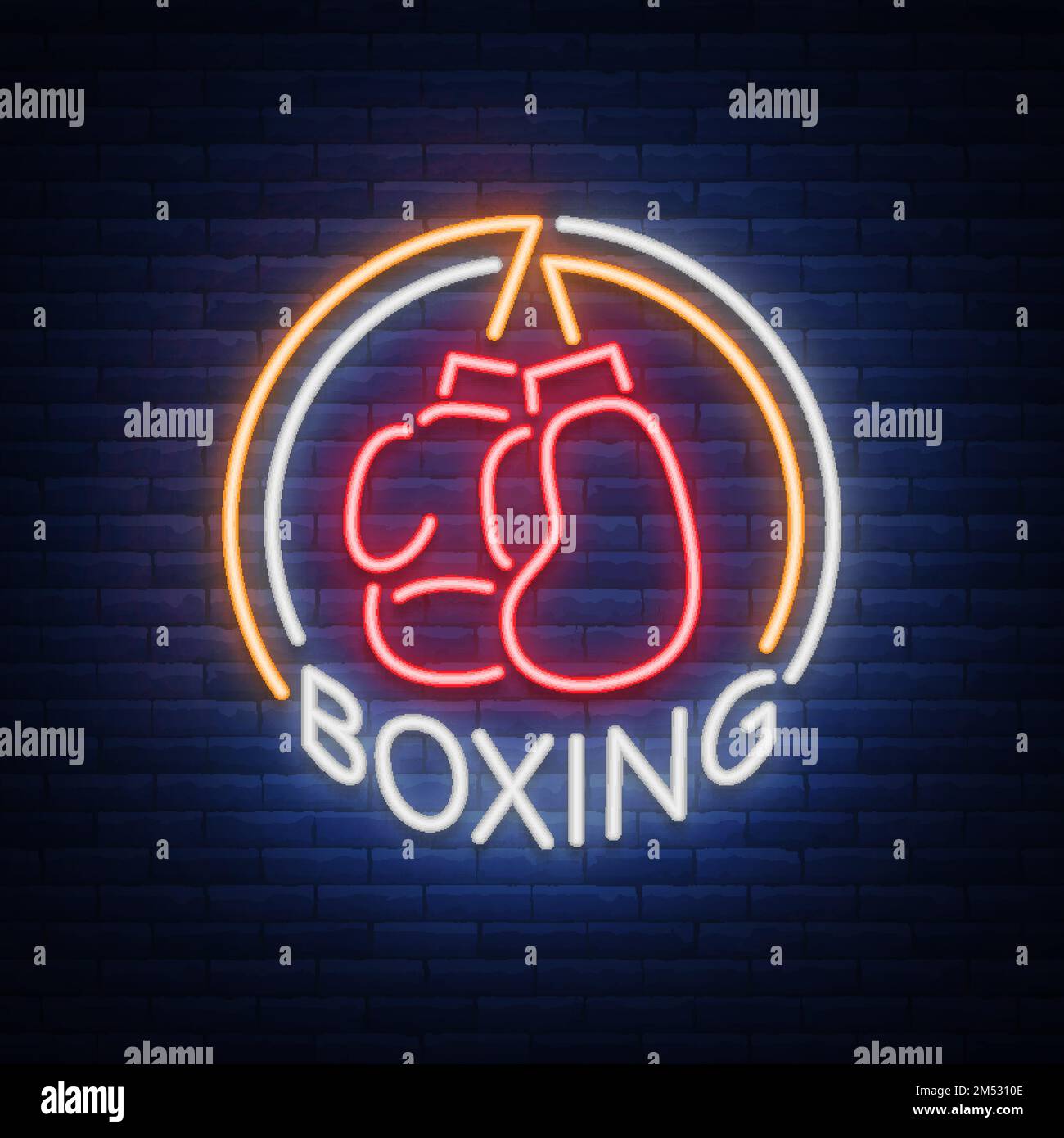 Boxing logo, neon sign emblem is isolated. Vector illustration on sport ...