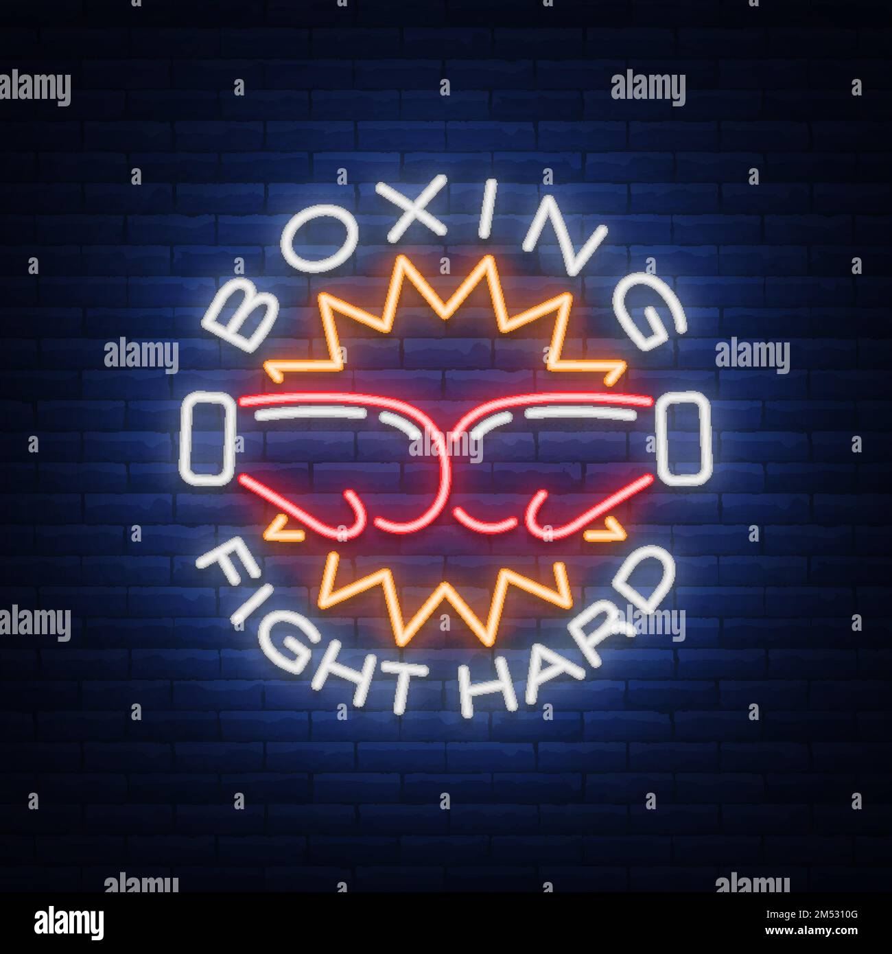 Boxing logo, neon sign emblem is isolated. Vector illustration on sport ...