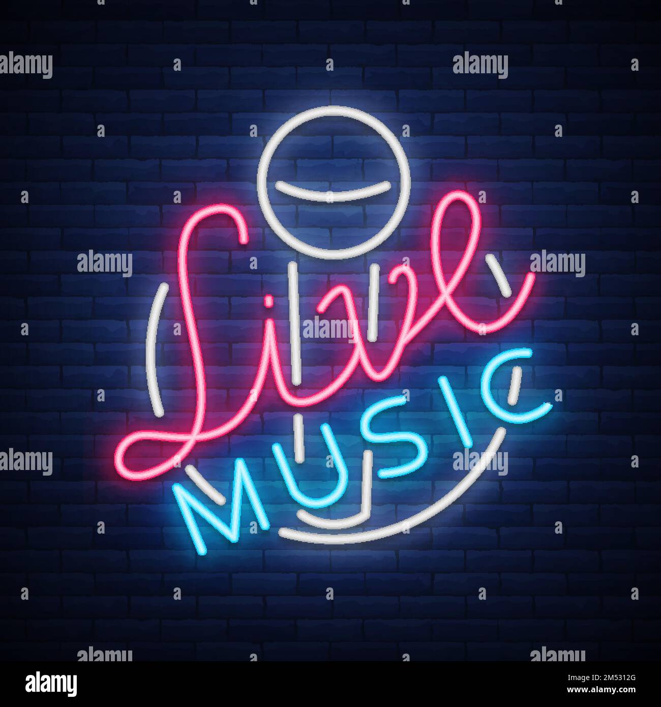 Live musical neon sign, logo, emblem, symbol poster with microphone ...