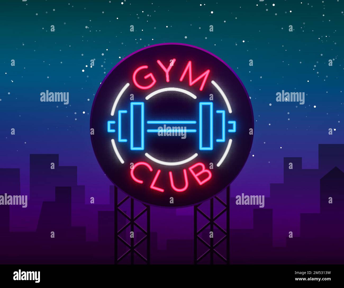 Logotype gym sign in neon style isolated vector illustration. A glowing ...