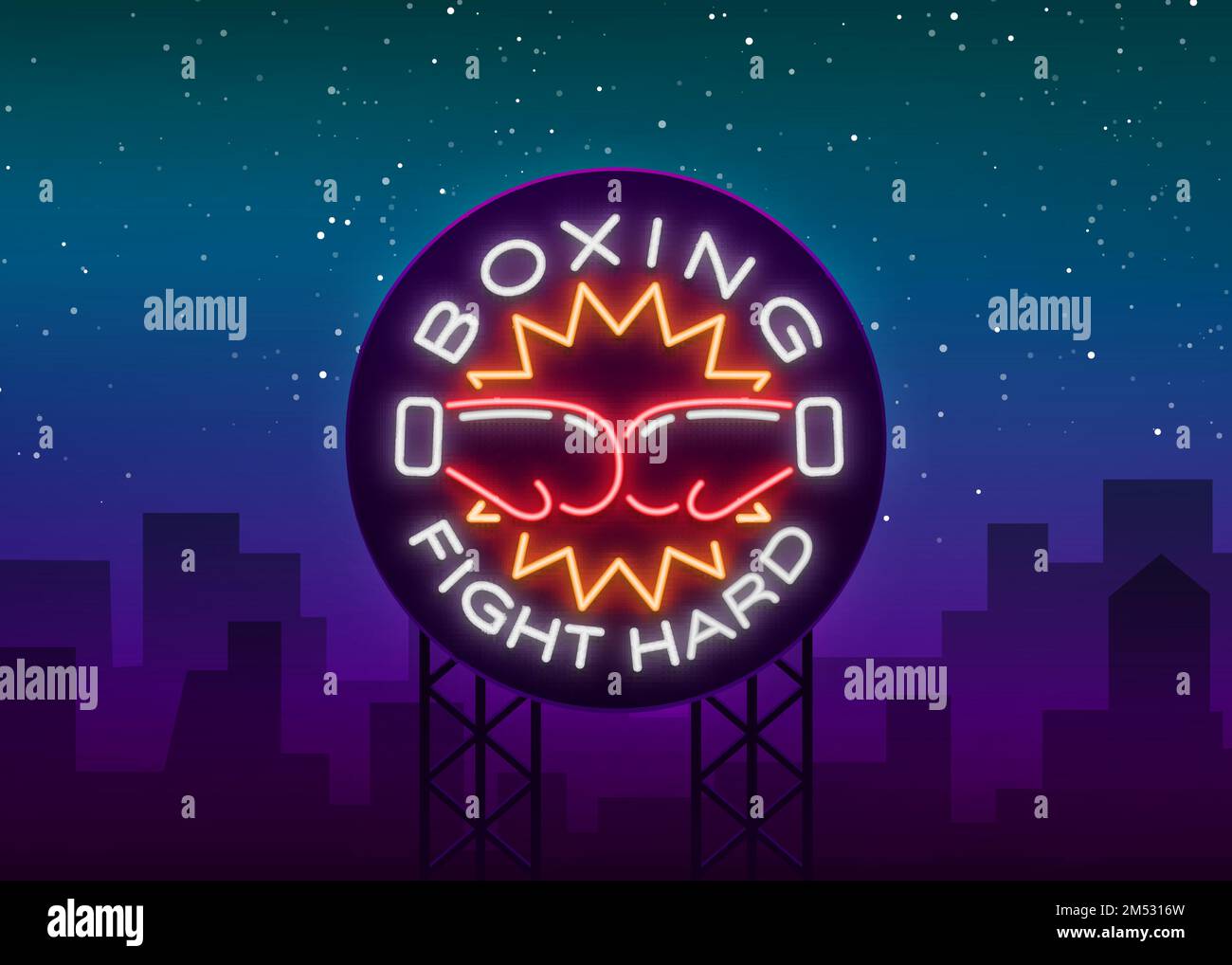 Boxing logo, neon sign emblem is isolated. Vector illustration on sport ...