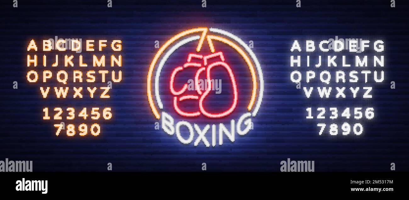 Boxing logo, neon sign emblem is isolated. Vector illustration on sport ...