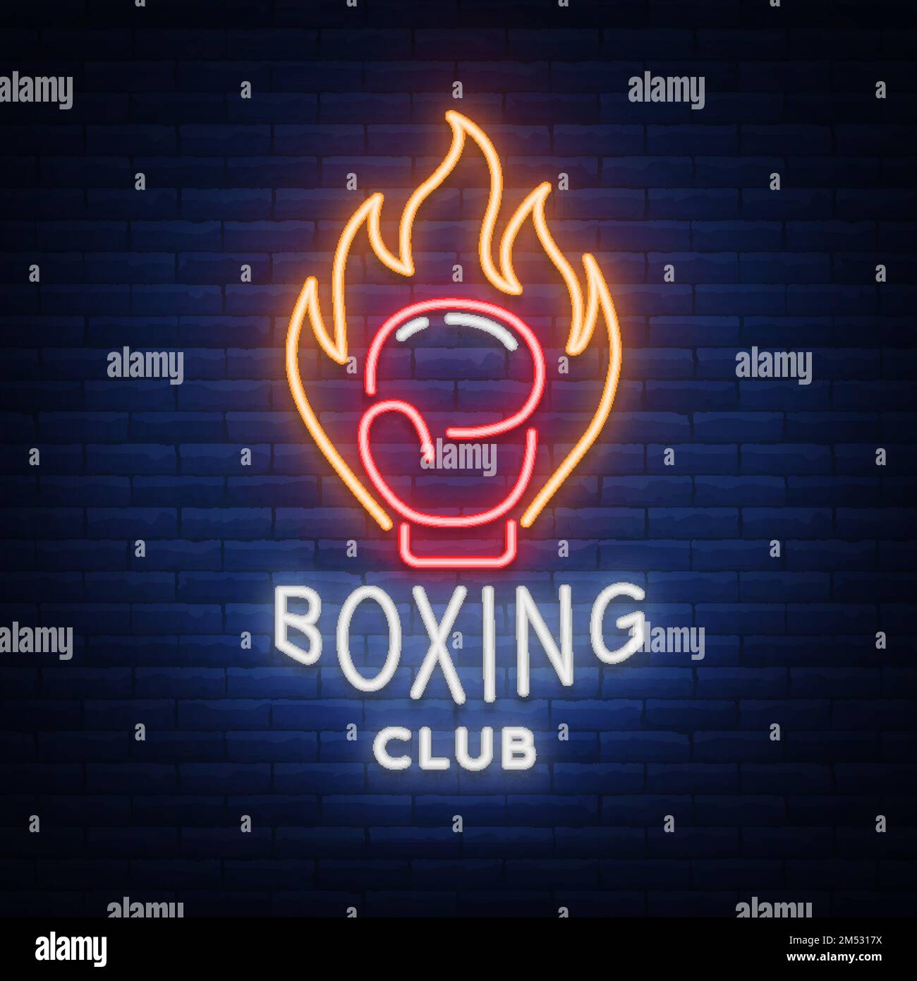Boxing club logo in neon style, vector illustration. Emblem, neon sign ...