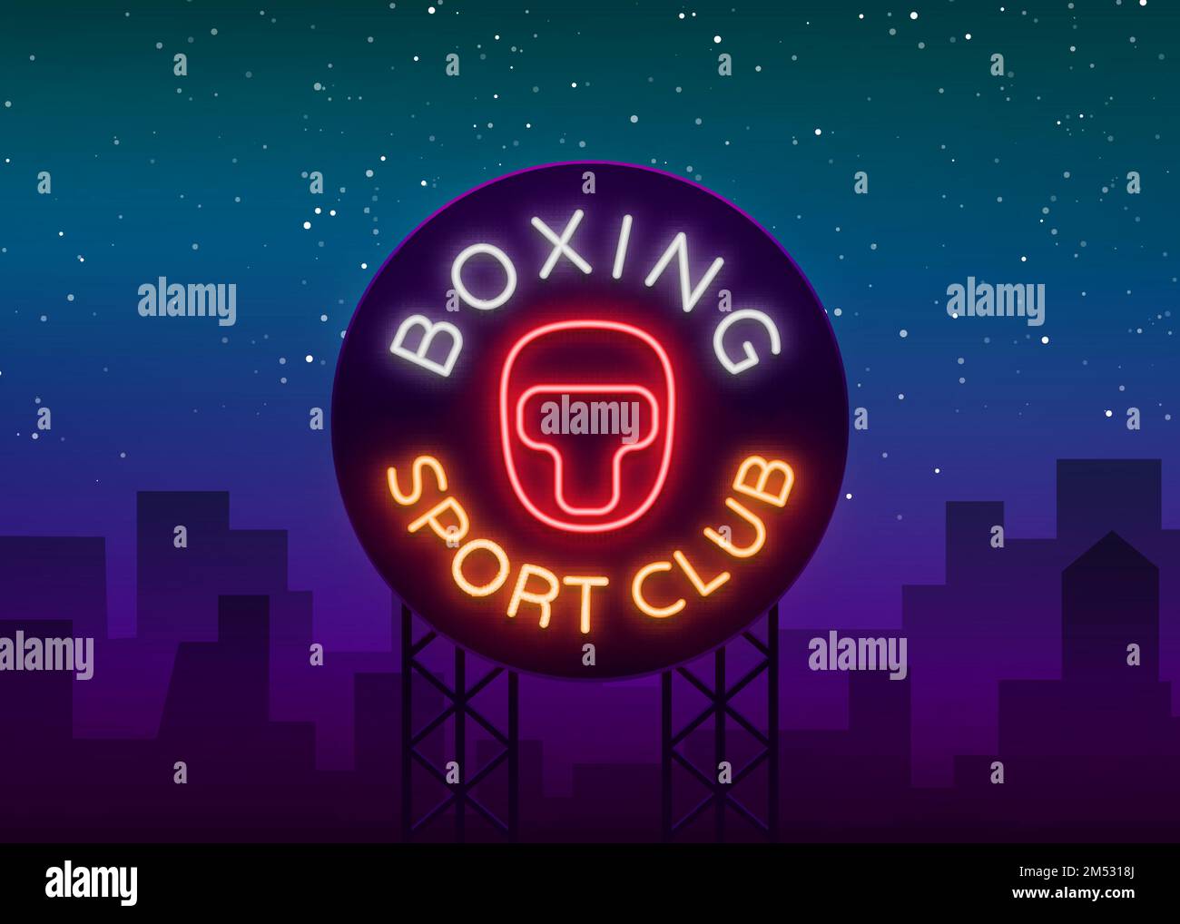 Boxing sports club logo sign in neon style, vector illustration. Emblem ...