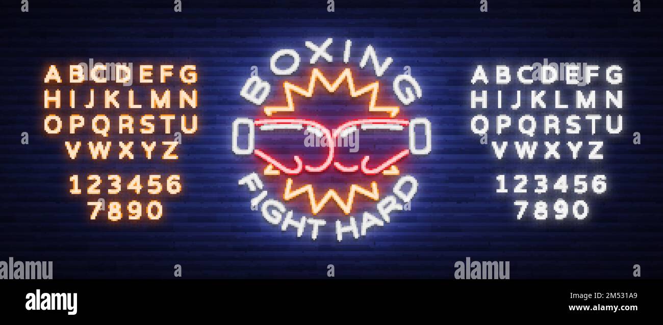 Boxing logo, neon sign emblem is isolated. Vector illustration on sport ...