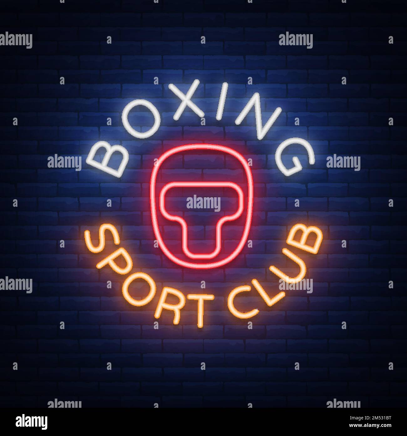 Boxing sports club logo sign in neon style, vector illustration. Emblem ...