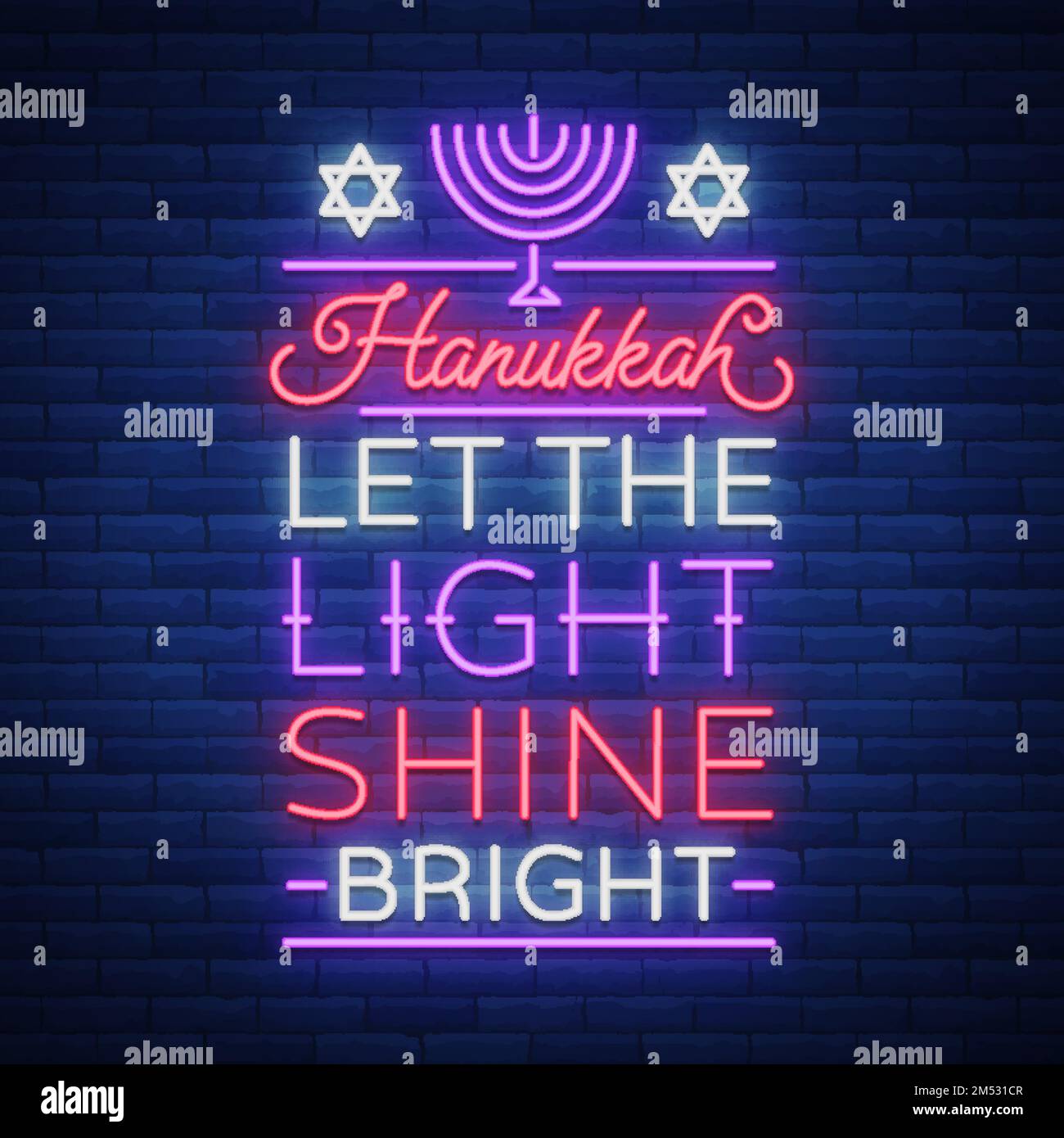 Jewish holiday Hanukkah is a neon sign, a greeting card, a traditional ...
