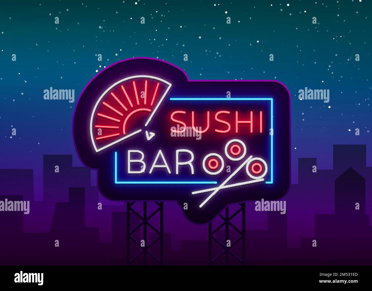 Vector neon sign logo Sushi bar, Asian fast-food street in a bar or ...