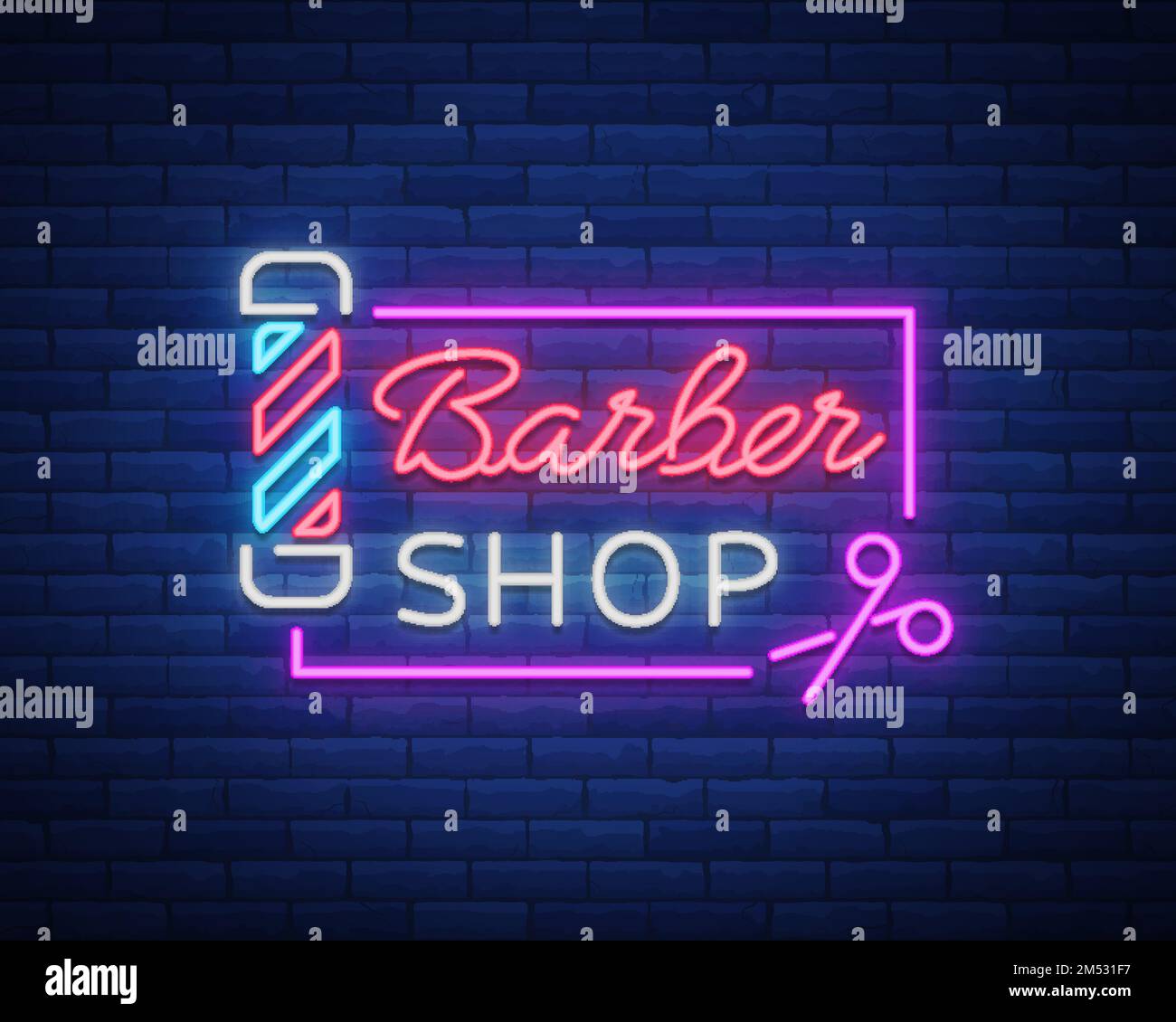 Barber shop logo neon sign, logo design elements. Can be used as a ...
