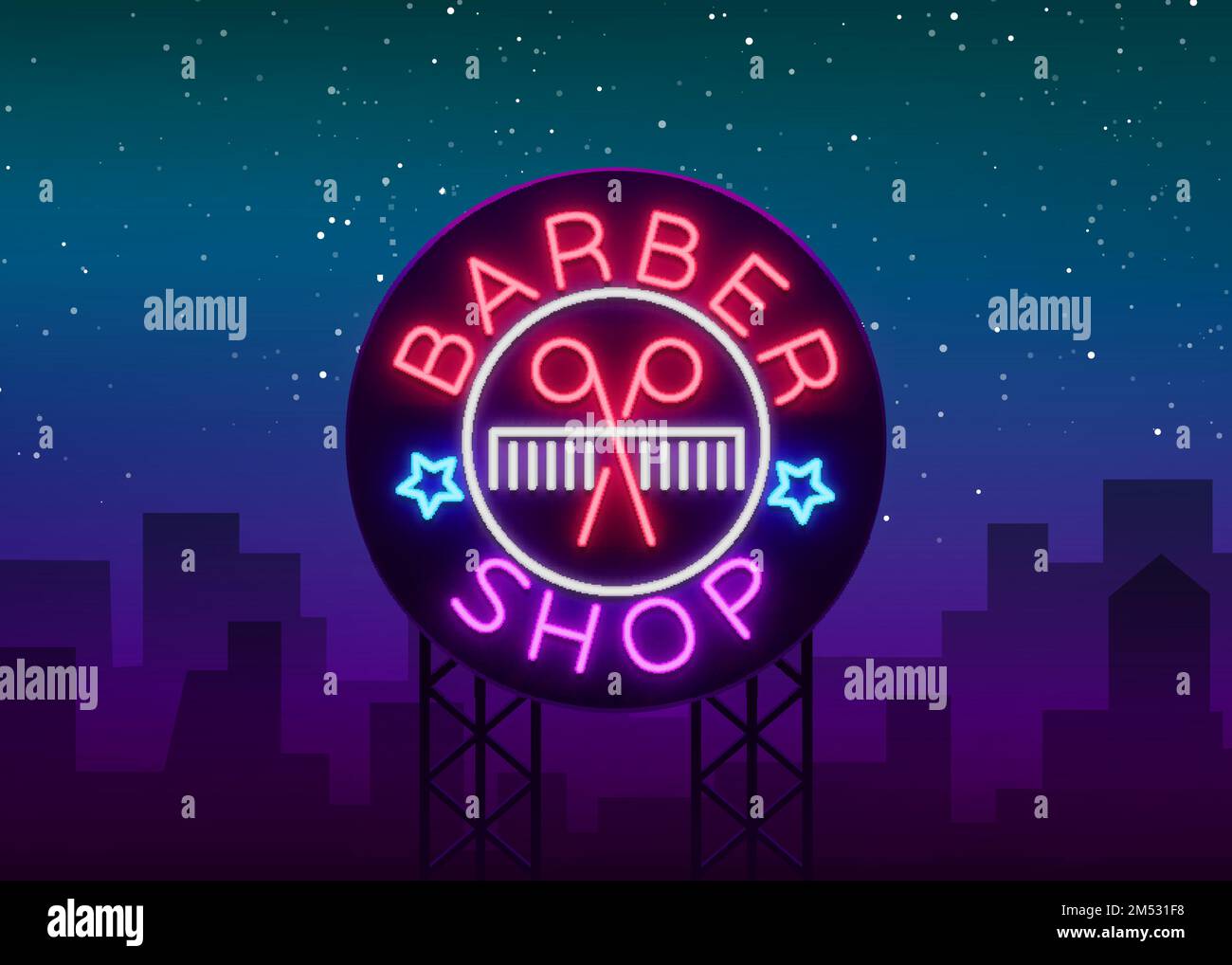 Barber shop logo neon sign, logo design elements. Can be used as a ...