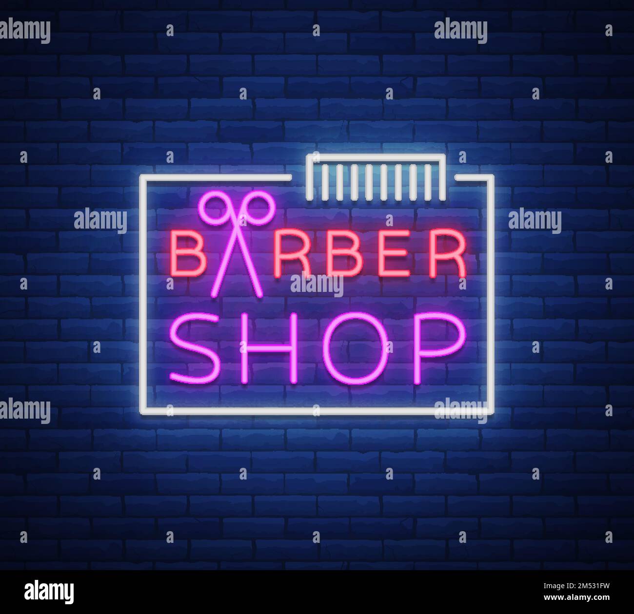 Barber shop logo neon sign, logo design elements. Can be used as a ...