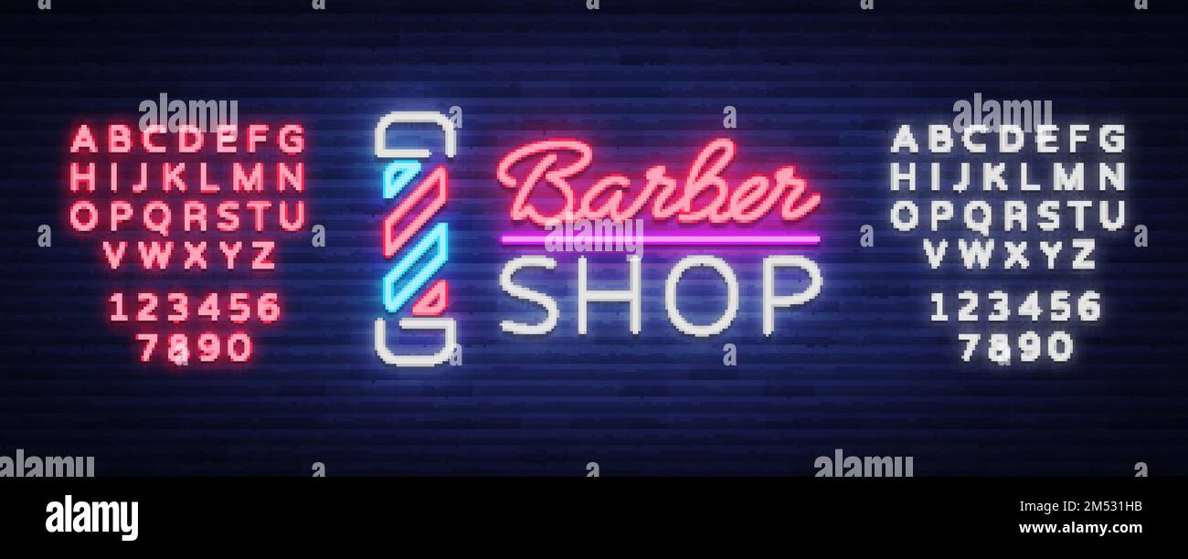 Vector logo neon sign barber shop for your design. For a label, a sign ...