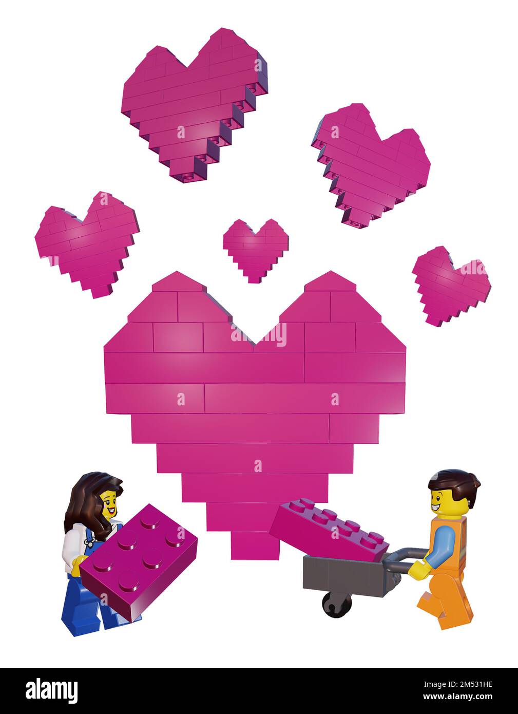 3D rendering of plastic bricks building a love Valentine heart ...