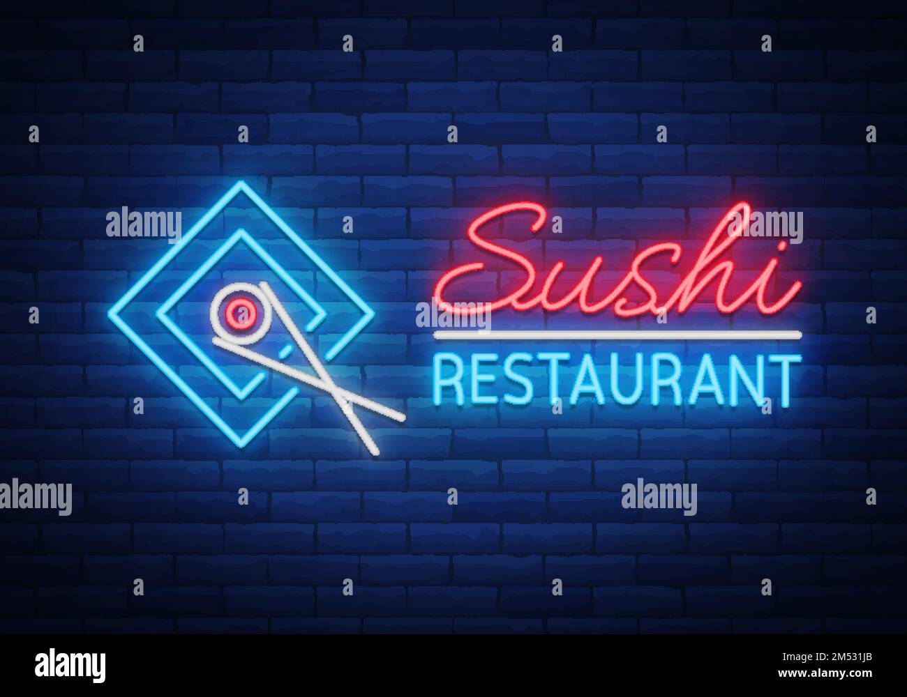 Vector neon sign logo Sushi bar, Asian fast-food street in a bar or ...