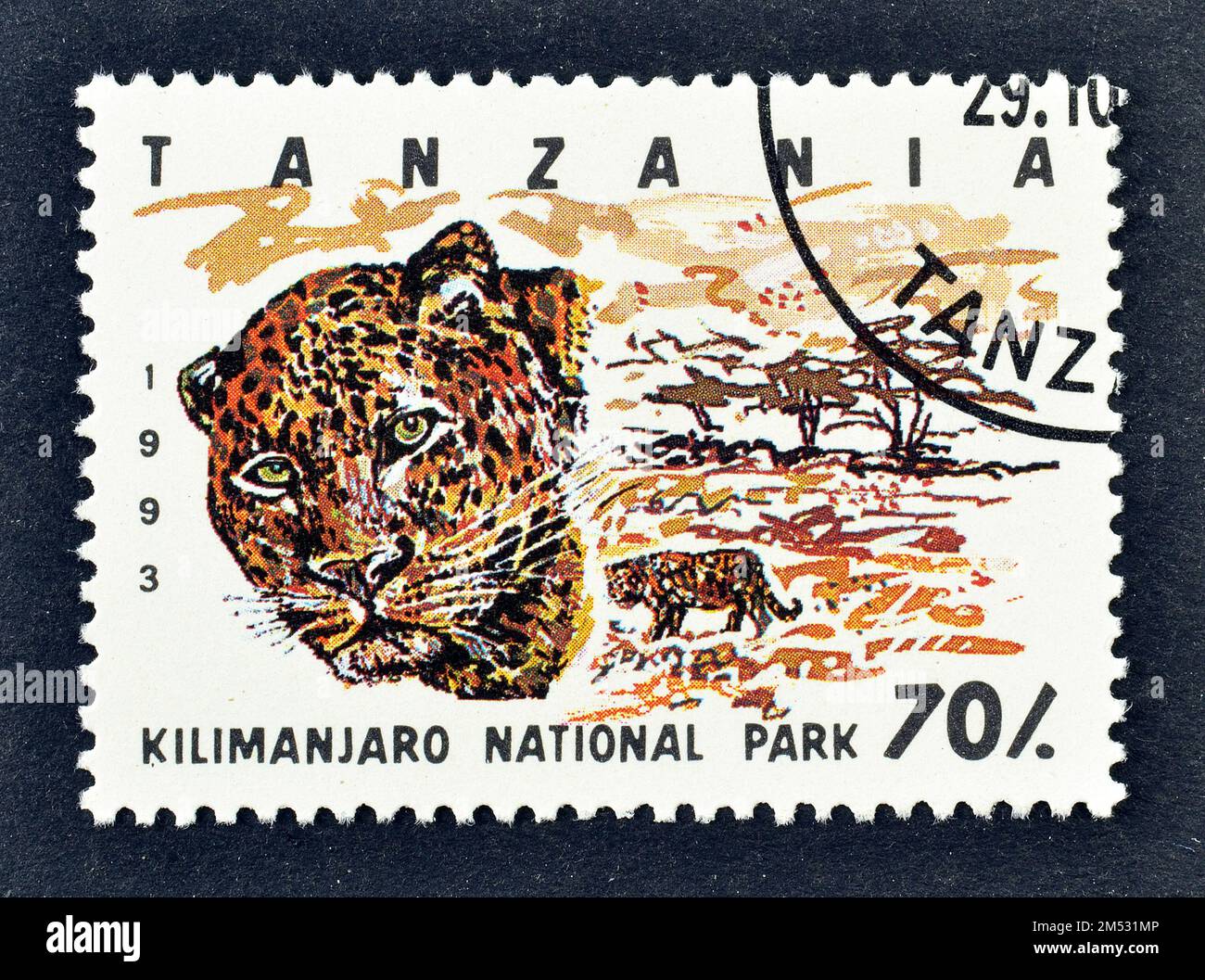 Cancelled postage stamp printed by Tanzania, that shows Kilimanjaro ...