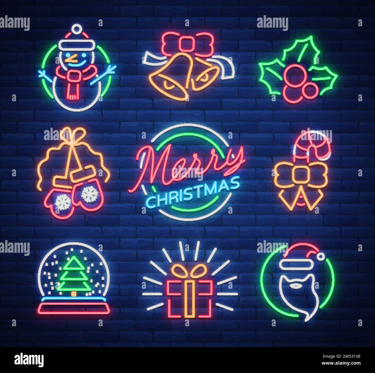 Christmas neon signs. Vector illustration on winter holidays. Neon ...